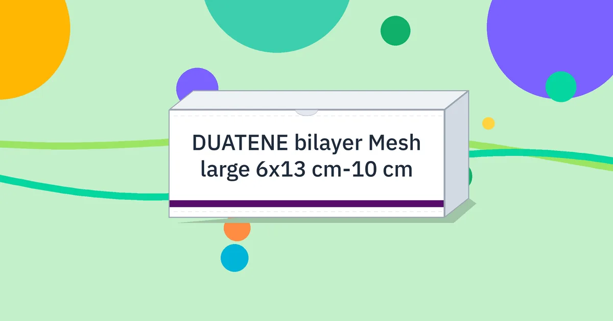 Symbolbild: Packung mit der Aufschrift DUATENE bilayer Mesh large 6x13 cm-10 cm (PZN 13979327) – Verfügbarkeit und Bezug in Apotheken in Frankfurt am Main