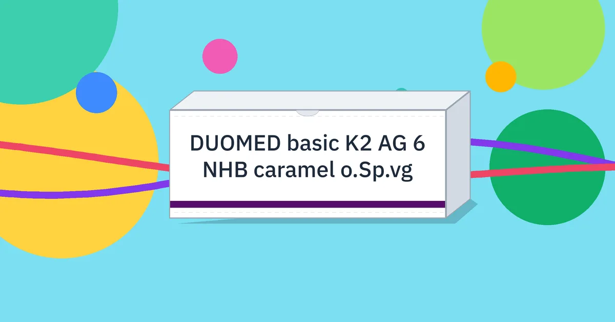 Symbolbild: Packung mit der Aufschrift DUOMED basic K2 AG 6 NHB caramel o.Sp.vg (PZN 20908687) – Verfügbarkeit und Bezug in Apotheken in Frankfurt am Main