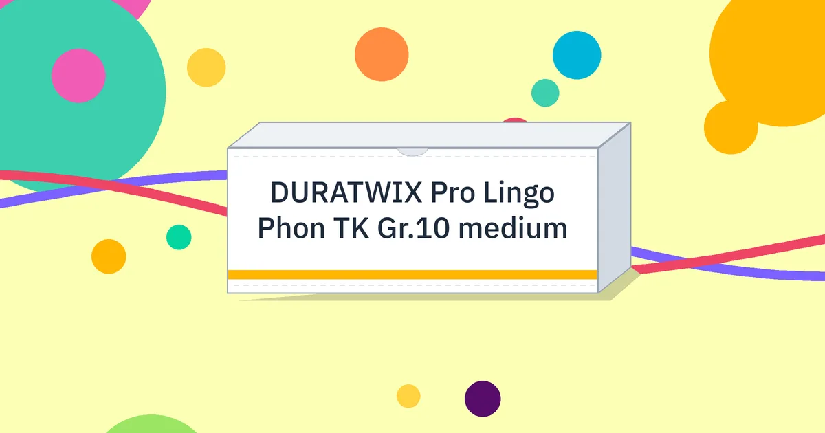 Symbolbild: Packung mit der Aufschrift DURATWIX Pro Lingo Phon TK Gr.10 medium (PZN 19346190) – Verfügbarkeit und Bezug in Apotheken in Frankfurt am Main