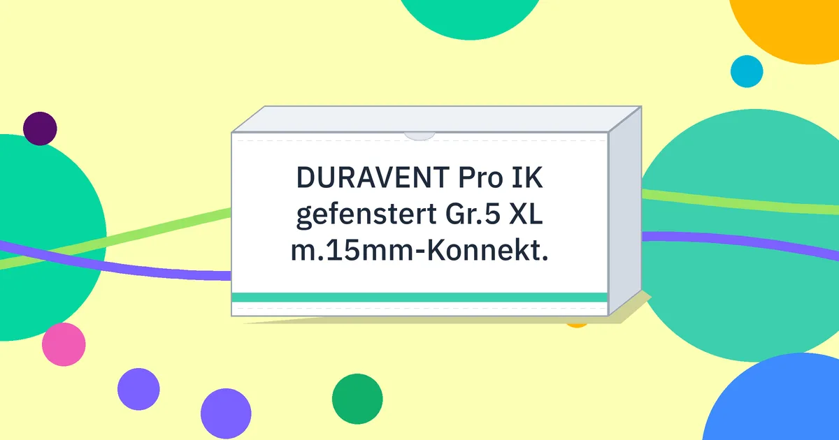 Symbolbild: Packung mit der Aufschrift DURAVENT Pro IK gefenstert Gr.5 XL m.15mm-Konnekt. (PZN 19243225) – Verfügbarkeit und Bezug in Apotheken in Frankfurt am Main
