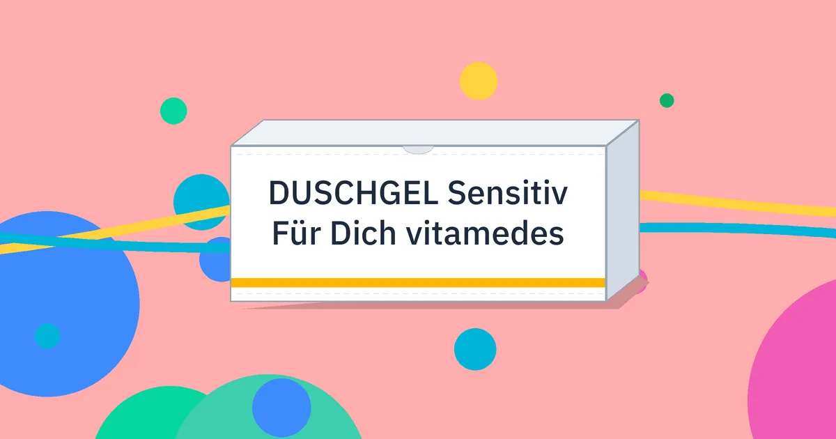 Symbolbild: Packung mit der Aufschrift DUSCHGEL Sensitiv Für Dich vitamedes (PZN 19908802) – Verfügbarkeit und Bezug in Apotheken in Frankfurt am Main