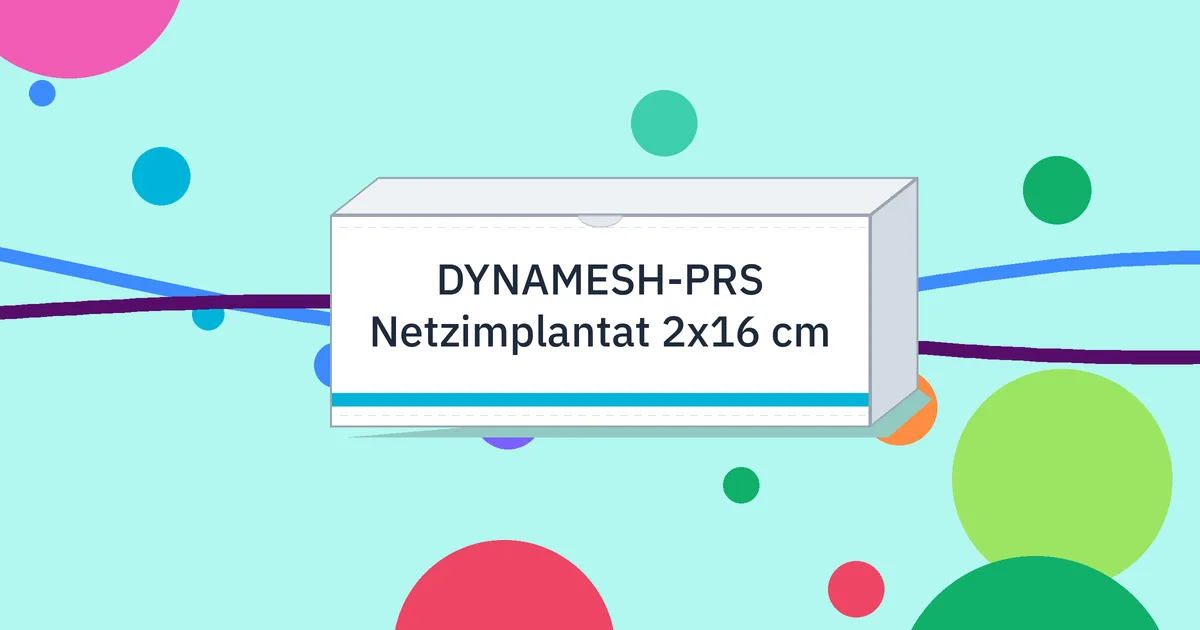 Symbolbild: Packung mit der Aufschrift DYNAMESH-PRS Netzimplantat 2x16 cm (PZN 09258697) – Verfügbarkeit und Bezug in Apotheken in Frankfurt am Main