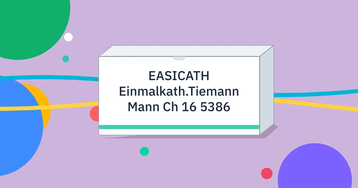 Symbolbild: Packung mit der Aufschrift EASICATH Einmalkath.Tiemann Mann Ch 16 5386 (PZN 00598670) – Verfügbarkeit und Bezug in Apotheken in Frankfurt am Main