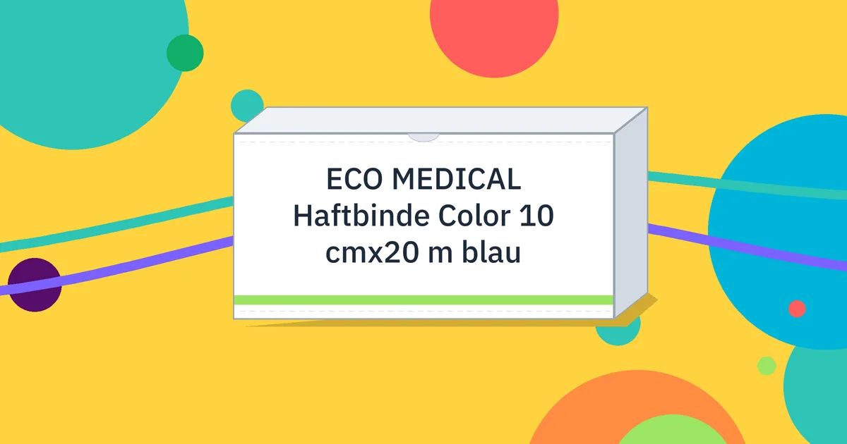 Symbolbild: Packung mit der Aufschrift ECO MEDICAL Haftbinde Color 10 cmx20 m blau (PZN 01322444) – Verfügbarkeit und Bezug in Apotheken in Frankfurt am Main