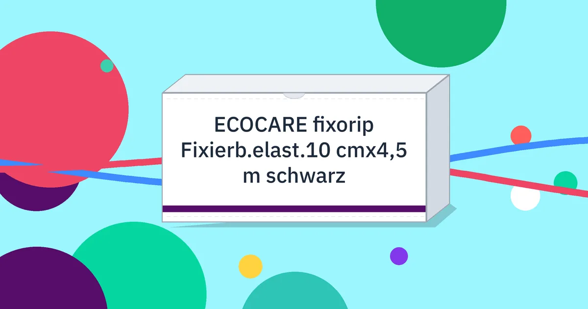 Symbolbild: Packung mit der Aufschrift ECOCARE fixorip Fixierb.elast.10 cmx4,5 m schwarz (PZN 11520470) – Verfügbarkeit und Bezug in Apotheken in Frankfurt am Main