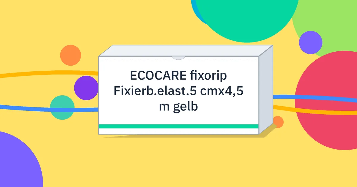 Symbolbild: Packung mit der Aufschrift ECOCARE fixorip Fixierb.elast.5 cmx4,5 m gelb (PZN 11520406) – Verfügbarkeit und Bezug in Apotheken in Frankfurt am Main