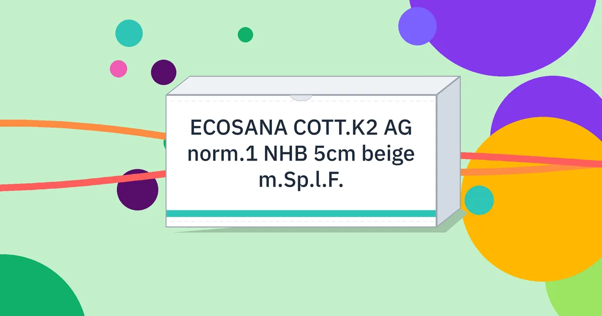 Symbolbild: Packung mit der Aufschrift ECOSANA COTT.K2 AG norm.1 NHB 5cm beige m.Sp.l.F. (PZN 16948557) – Verfügbarkeit und Bezug in Apotheken in Frankfurt am Main