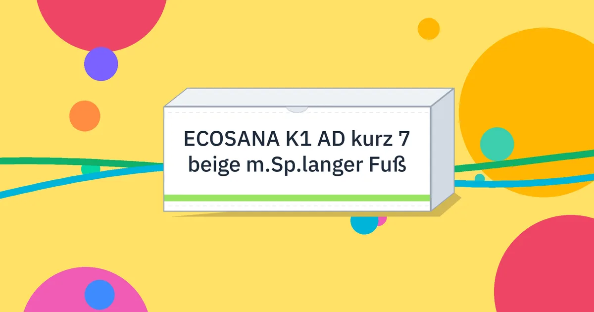 Symbolbild: Packung mit der Aufschrift ECOSANA K1 AD kurz 7 beige m.Sp.langer Fuß (PZN 04725496) – Verfügbarkeit und Bezug in Apotheken in Frankfurt am Main