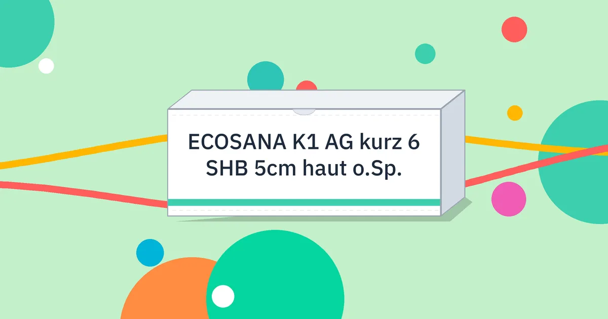 Symbolbild: Packung mit der Aufschrift ECOSANA K1 AG kurz 6 SHB 5cm haut o.Sp. (PZN 04730149) – Verfügbarkeit und Bezug in Apotheken in Frankfurt am Main