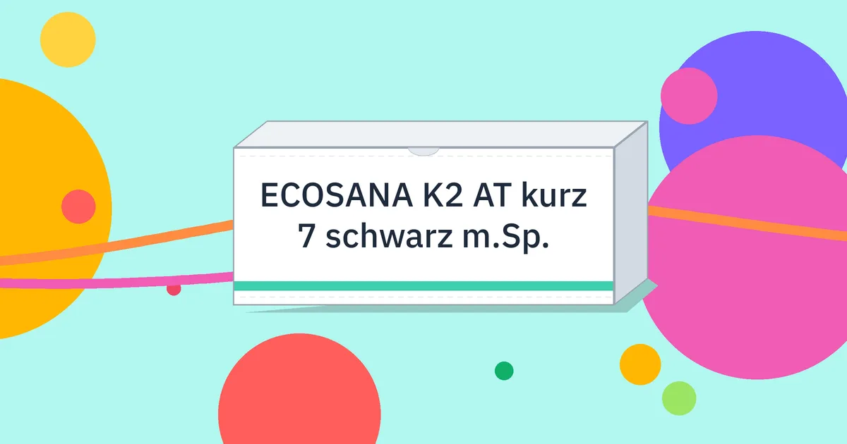 Symbolbild: Packung mit der Aufschrift ECOSANA K2 AT kurz 7 schwarz m.Sp. (PZN 01566175) – Verfügbarkeit und Bezug in Apotheken in Frankfurt am Main