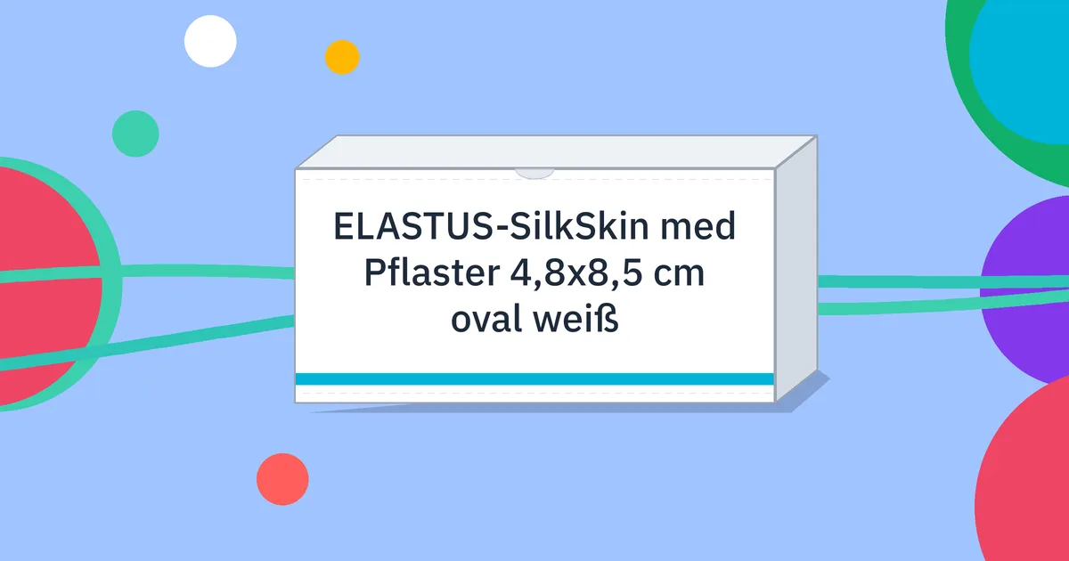 Symbolbild: Packung mit der Aufschrift ELASTUS-SilkSkin med Pflaster 4,8x8,5 cm oval weiß (PZN 09115377) – Verfügbarkeit und Bezug in Apotheken in Frankfurt am Main