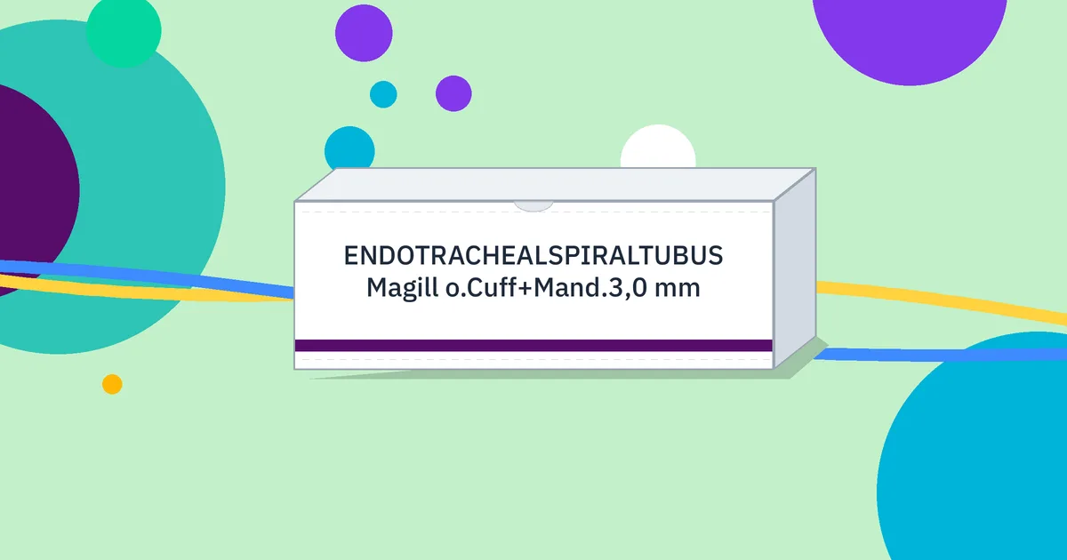 Symbolbild: Packung mit der Aufschrift ENDOTRACHEALSPIRALTUBUS Magill o.Cuff+Mand.3,0 mm (PZN 07681569) – Verfügbarkeit und Bezug in Apotheken in Frankfurt am Main