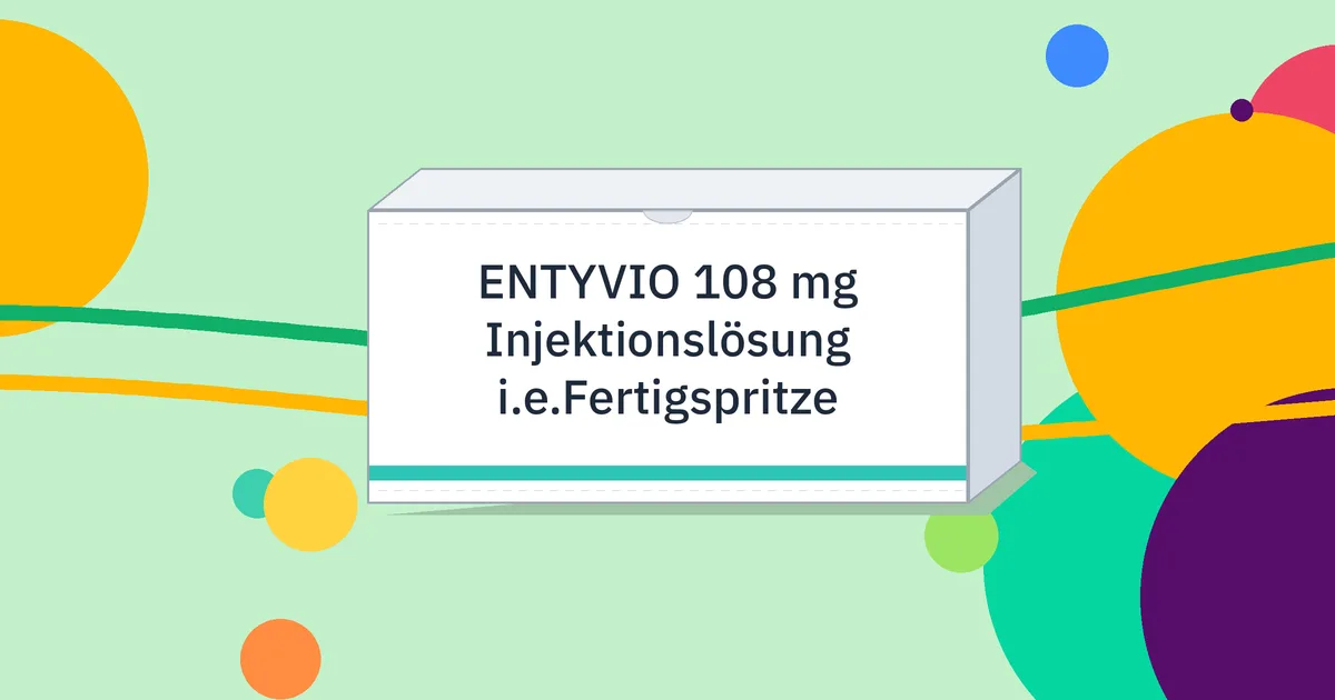 Symbolbild: Packung mit der Aufschrift ENTYVIO 108 mg Injektionslösung i.e.Fertigspritze (PZN 17822485) – Verfügbarkeit und Bezug in Apotheken in Frankfurt am Main