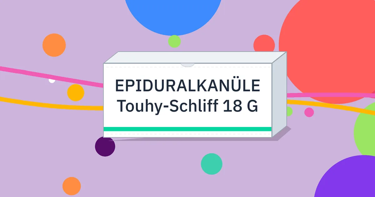 Symbolbild: Packung mit der Aufschrift EPIDURALKANÜLE Touhy-Schliff 18 G (PZN 02294460) – Verfügbarkeit und Bezug in Apotheken in Frankfurt am Main
