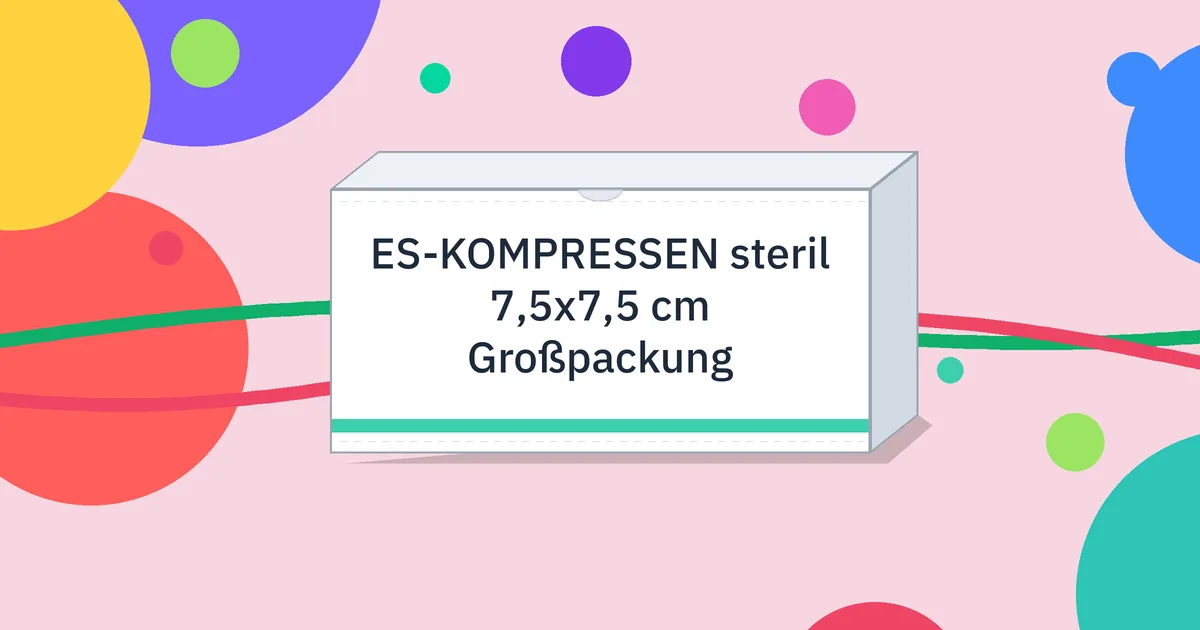 Symbolbild: Packung mit der Aufschrift ES-KOMPRESSEN steril 7,5x7,5 cm Großpackung (PZN 16516237) – Verfügbarkeit und Bezug in Apotheken in Frankfurt am Main
