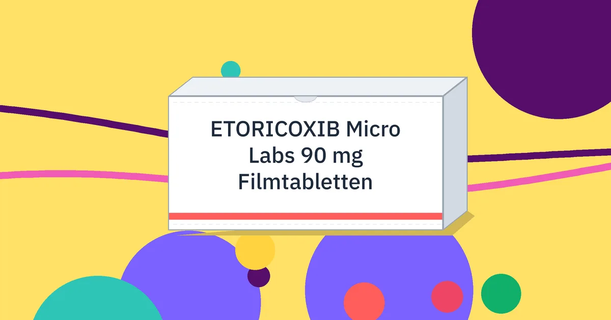 Symbolbild: Packung mit der Aufschrift ETORICOXIB Micro Labs 90 mg Filmtabletten (PZN 12637866) – Verfügbarkeit und Bezug in Apotheken in Frankfurt am Main