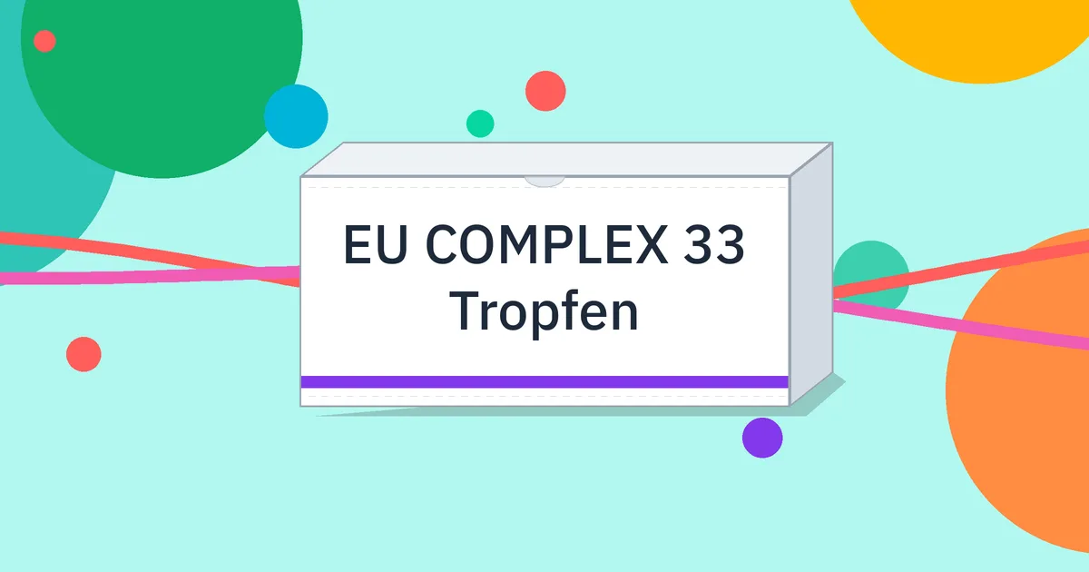 Symbolbild: Packung mit der Aufschrift EU COMPLEX 33 Tropfen (PZN 17873258) – Verfügbarkeit und Bezug in Apotheken in Frankfurt am Main