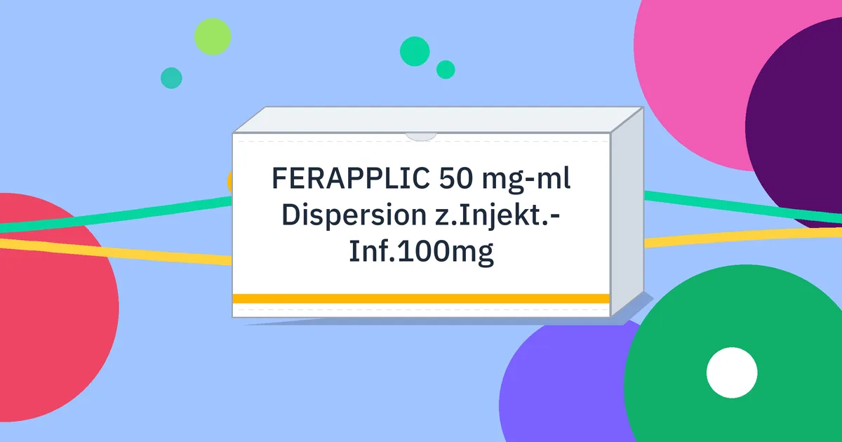 Symbolbild: Packung mit der Aufschrift FERAPPLIC 50 mg-ml Dispersion z.Injekt.-Inf.100mg (PZN 18426053) – Verfügbarkeit und Bezug in Apotheken in Frankfurt am Main
