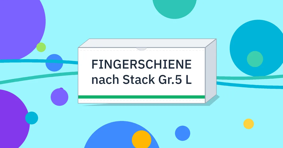 Symbolbild: Packung mit der Aufschrift FINGERSCHIENE nach Stack Gr.5 L (PZN 07145724) – Verfügbarkeit und Bezug in Apotheken in Frankfurt am Main
