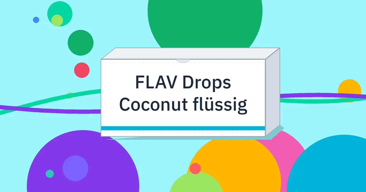 Symbolbild: Packung mit der Aufschrift FLAV Drops Coconut flüssig (PZN 13229365) – Verfügbarkeit und Bezug in Apotheken in Frankfurt am Main