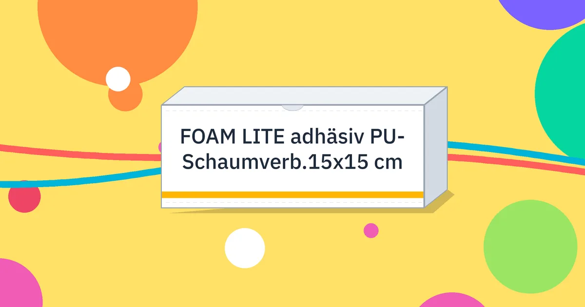 Symbolbild: Packung mit der Aufschrift FOAM LITE adhäsiv PU-Schaumverb.15x15 cm (PZN 12642258) – Verfügbarkeit und Bezug in Apotheken in Frankfurt am Main