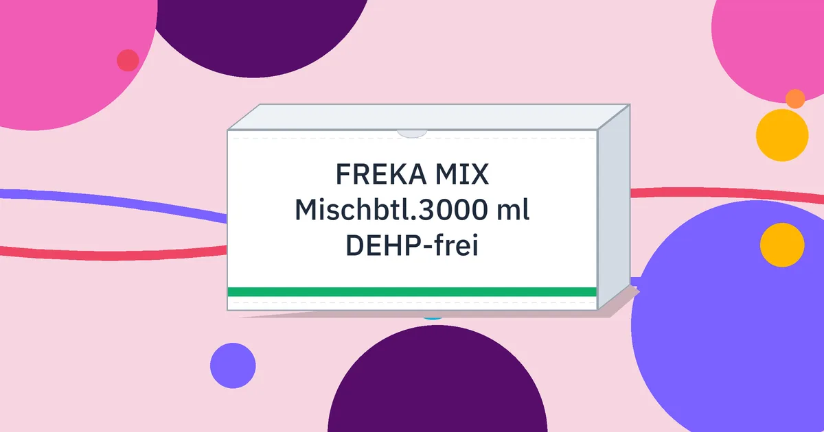 Symbolbild: Packung mit der Aufschrift FREKA MIX Mischbtl.3000 ml DEHP-frei (PZN 07403669) – Verfügbarkeit und Bezug in Apotheken in Frankfurt am Main