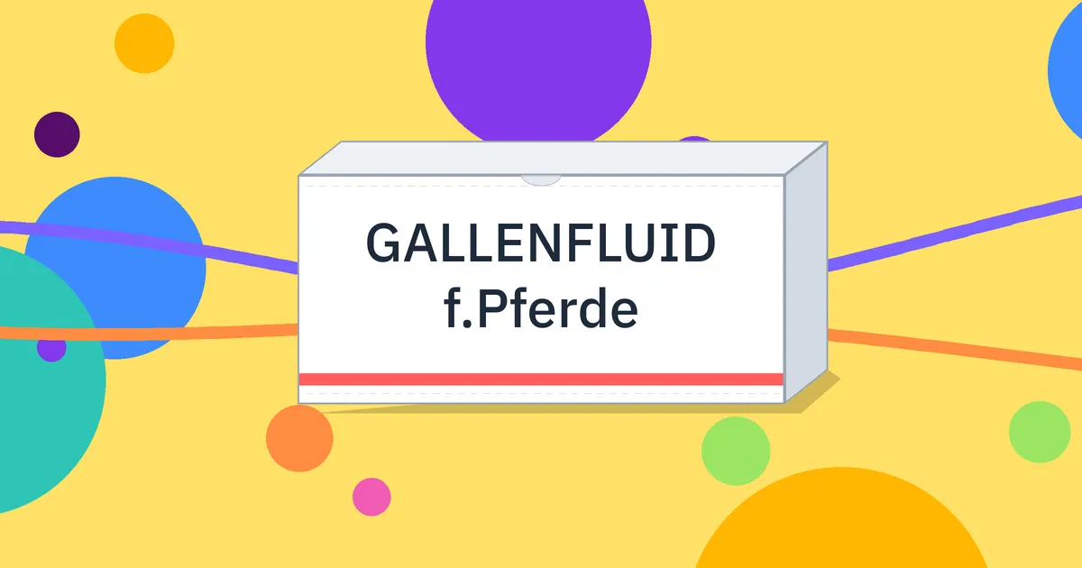 Symbolbild: Packung mit der Aufschrift GALLENFLUID f.Pferde (PZN 00722213) – Verfügbarkeit und Bezug in Apotheken in Frankfurt am Main