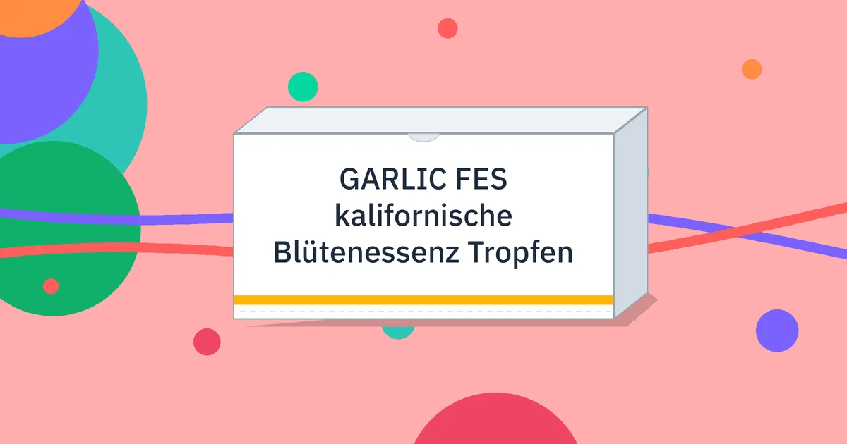Symbolbild: Packung mit der Aufschrift GARLIC FES kalifornische Blütenessenz Tropfen (PZN 09173400) – Verfügbarkeit und Bezug in Apotheken in Frankfurt am Main