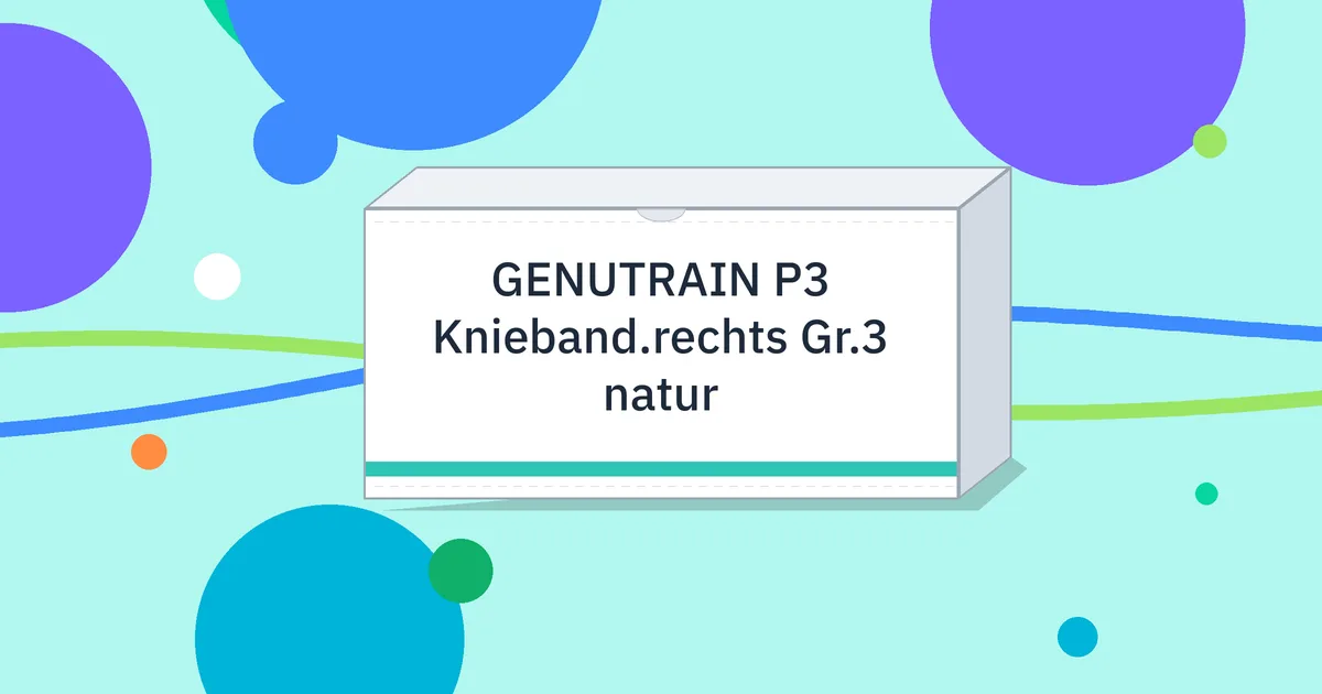 Symbolbild: Packung mit der Aufschrift GENUTRAIN P3 Knieband.rechts Gr.3 natur (PZN 01284749) – Verfügbarkeit und Bezug in Apotheken in Frankfurt am Main