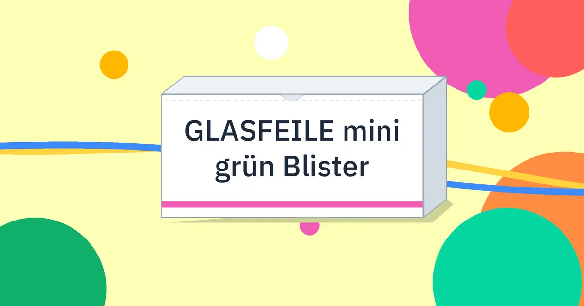 Symbolbild: Packung mit der Aufschrift GLASFEILE mini grün Blister (PZN 10350161) – Verfügbarkeit und Bezug in Apotheken in Frankfurt am Main