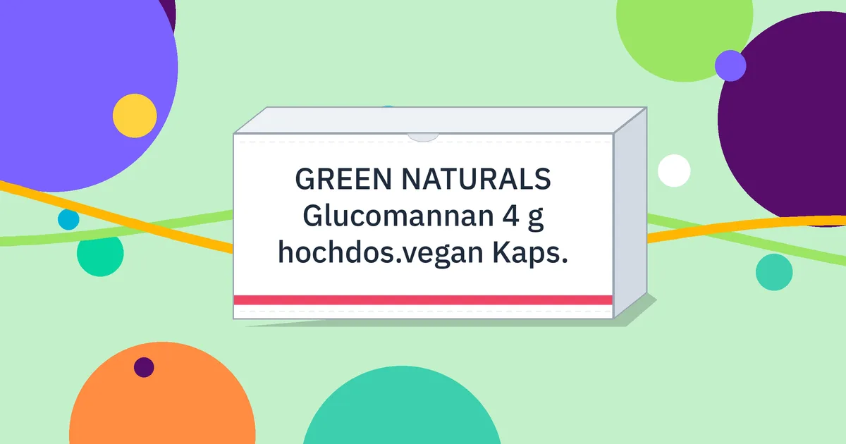Symbolbild: Packung mit der Aufschrift GREEN NATURALS Glucomannan 4 g hochdos.vegan Kaps. (PZN 20223475) – Verfügbarkeit und Bezug in Apotheken in Frankfurt am Main