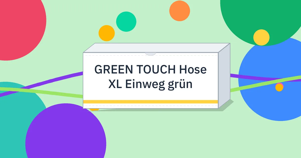 Symbolbild: Packung mit der Aufschrift GREEN TOUCH Hose XL Einweg grün (PZN 10845477) – Verfügbarkeit und Bezug in Apotheken in Frankfurt am Main