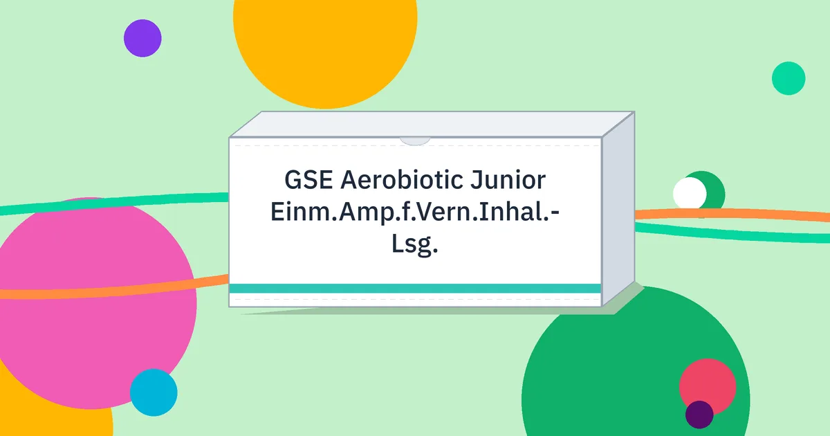 Symbolbild: Packung mit der Aufschrift GSE Aerobiotic Junior Einm.Amp.f.Vern.Inhal.-Lsg. (PZN 12558084) – Verfügbarkeit und Bezug in Apotheken in Frankfurt am Main