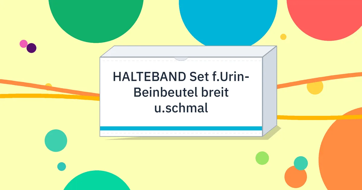 Symbolbild: Packung mit der Aufschrift HALTEBAND Set f.Urin-Beinbeutel breit u.schmal (PZN 17815580) – Verfügbarkeit und Bezug in Apotheken in Frankfurt am Main