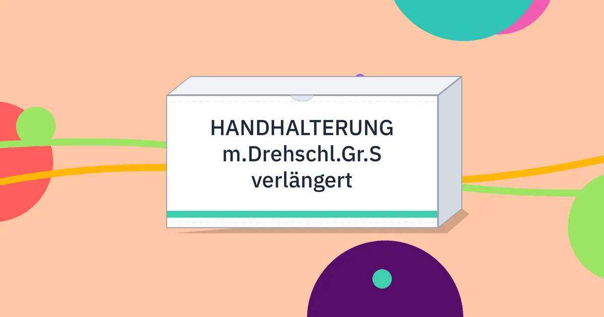 Symbolbild: Packung mit der Aufschrift HANDHALTERUNG m.Drehschl.Gr.S verlängert (PZN 11849833) – Verfügbarkeit und Bezug in Apotheken in Frankfurt am Main