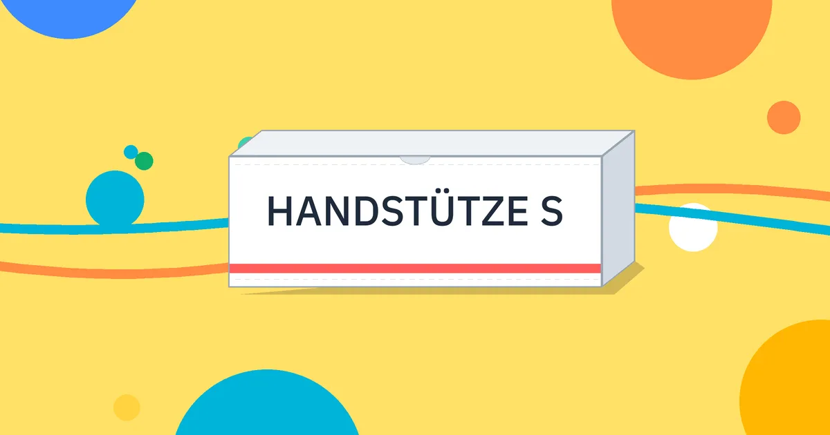 Symbolbild: Packung mit der Aufschrift HANDSTÜTZE S (PZN 14262927) – Verfügbarkeit und Bezug in Apotheken in Frankfurt am Main