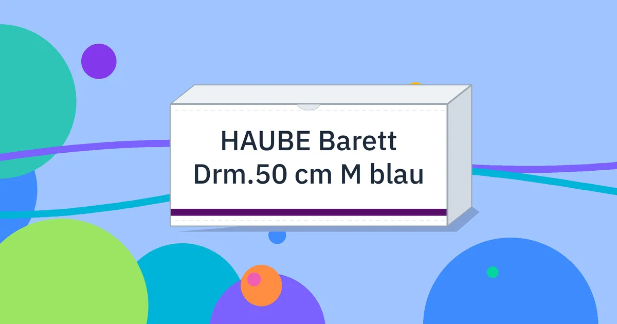 Symbolbild: Packung mit der Aufschrift HAUBE Barett Drm.50 cm M blau (PZN 01467970) – Verfügbarkeit und Bezug in Apotheken in Frankfurt am Main