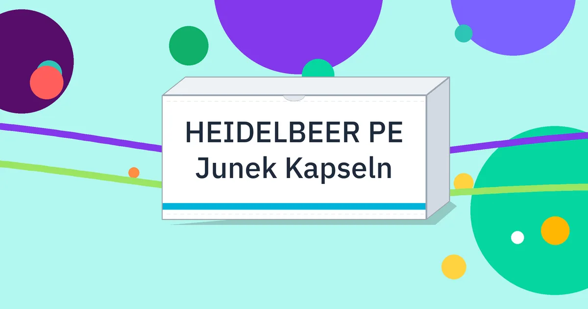 Symbolbild: Packung mit der Aufschrift HEIDELBEER PE Junek Kapseln (PZN 10336356) – Verfügbarkeit und Bezug in Apotheken in Frankfurt am Main