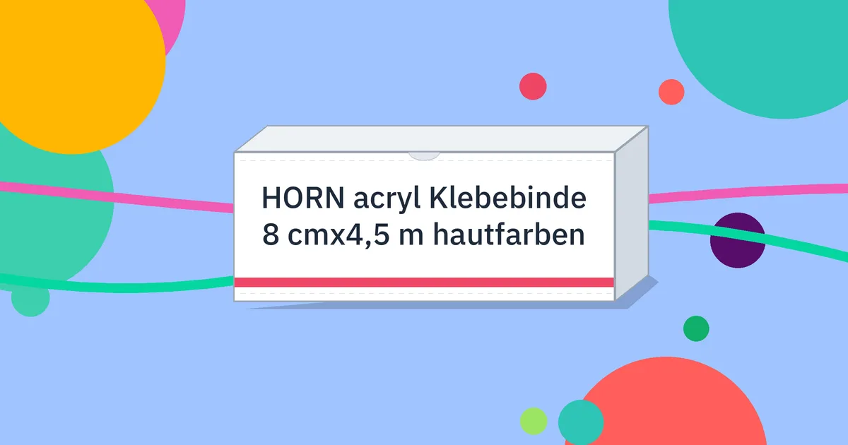 Symbolbild: Packung mit der Aufschrift HORN acryl Klebebinde 8 cmx4,5 m hautfarben (PZN 03569982) – Verfügbarkeit und Bezug in Apotheken in Frankfurt am Main