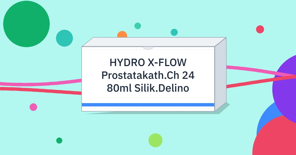 Symbolbild: Packung mit der Aufschrift HYDRO X-FLOW Prostatakath.Ch 24 80ml Silik.Delino (PZN 17508843) – Verfügbarkeit und Bezug in Apotheken in Frankfurt am Main