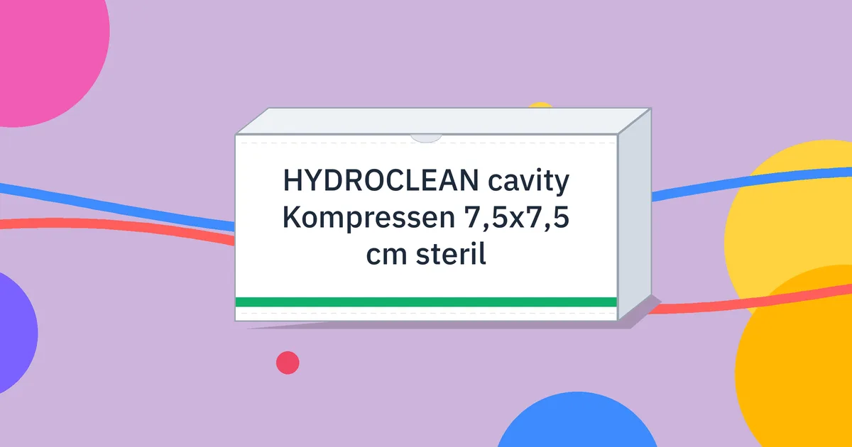 Symbolbild: Packung mit der Aufschrift HYDROCLEAN cavity Kompressen 7,5x7,5 cm steril (PZN 18124961) – Verfügbarkeit und Bezug in Apotheken in Frankfurt am Main