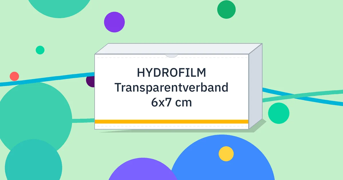 Symbolbild: Packung mit der Aufschrift HYDROFILM Transparentverband 6x7 cm (PZN 10185621) – Verfügbarkeit und Bezug in Apotheken in Frankfurt am Main