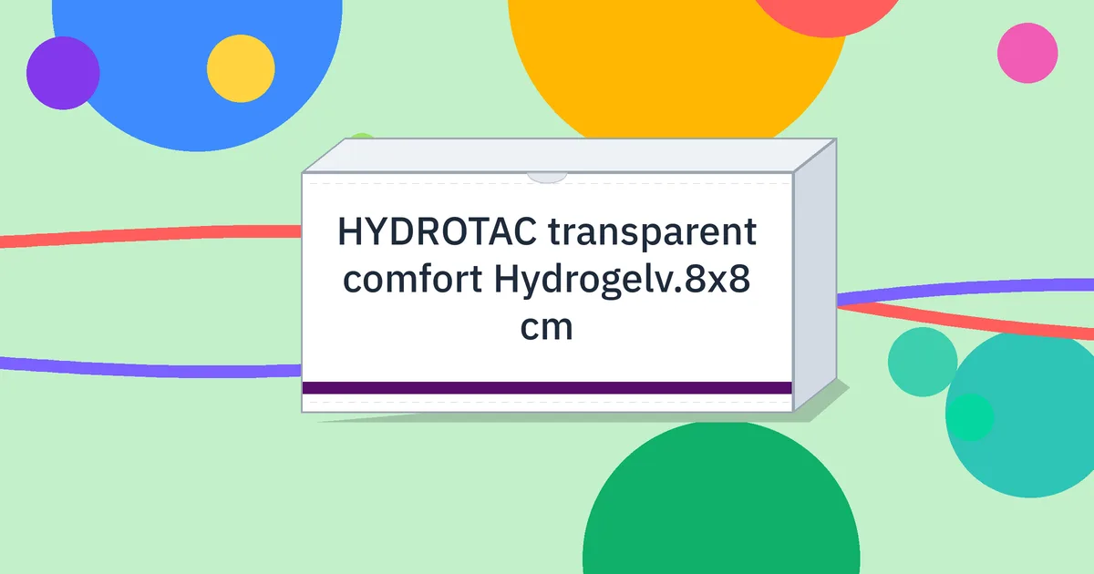 Symbolbild: Packung mit der Aufschrift HYDROTAC transparent comfort Hydrogelv.8x8 cm (PZN 20740503) – Verfügbarkeit und Bezug in Apotheken in Frankfurt am Main