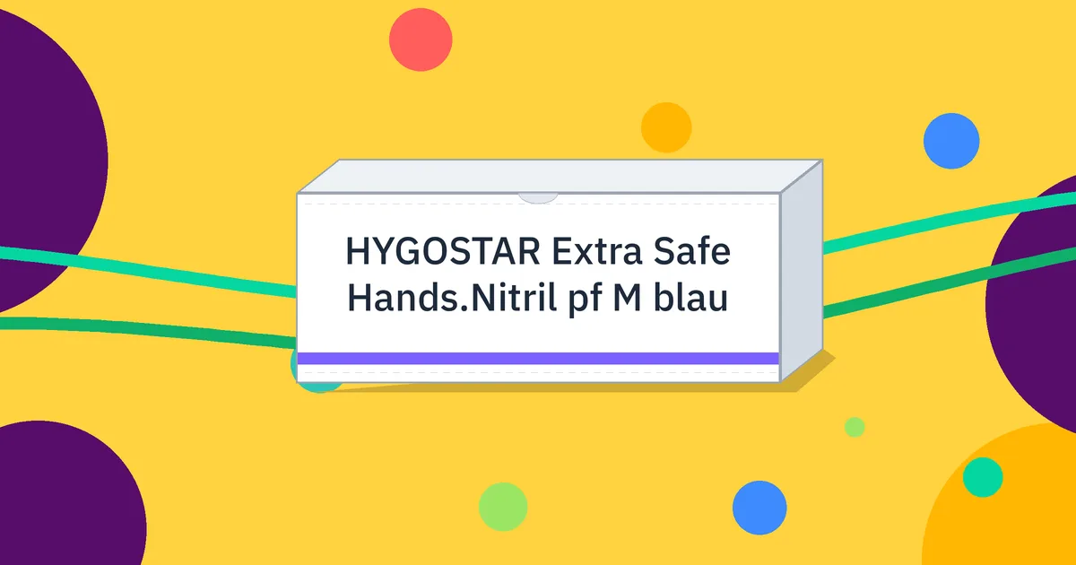 Symbolbild: Packung mit der Aufschrift HYGOSTAR Extra Safe Hands.Nitril pf M blau (PZN 20773164) – Verfügbarkeit und Bezug in Apotheken in Frankfurt am Main