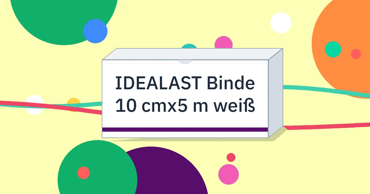 Symbolbild: Packung mit der Aufschrift IDEALAST Binde 10 cmx5 m weiß (PZN 18716130) – Verfügbarkeit und Bezug in Apotheken in Frankfurt am Main