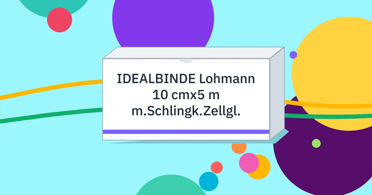 Symbolbild: Packung mit der Aufschrift IDEALBINDE Lohmann 10 cmx5 m m.Schlingk.Zellgl. (PZN 15998470) – Verfügbarkeit und Bezug in Apotheken in Frankfurt am Main