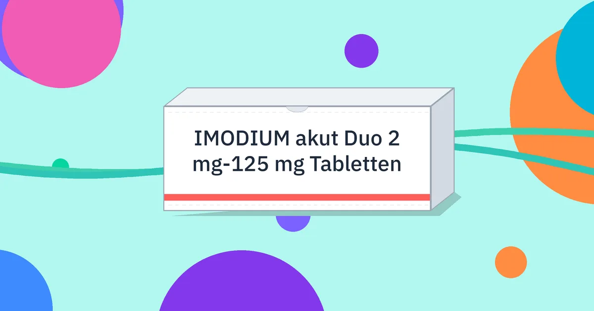 Symbolbild: Packung mit der Aufschrift IMODIUM akut Duo 2 mg-125 mg Tabletten (PZN 17382690) – Verfügbarkeit und Bezug in Apotheken in Frankfurt am Main