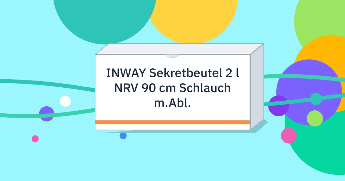 Symbolbild: Packung mit der Aufschrift INWAY Sekretbeutel 2 l NRV 90 cm Schlauch m.Abl. (PZN 09316259) – Verfügbarkeit und Bezug in Apotheken in Frankfurt am Main