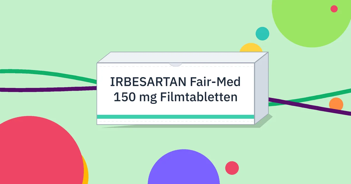 Symbolbild: Packung mit der Aufschrift IRBESARTAN Fair-Med 150 mg Filmtabletten (PZN 12700292) – Verfügbarkeit und Bezug in Apotheken in Frankfurt am Main