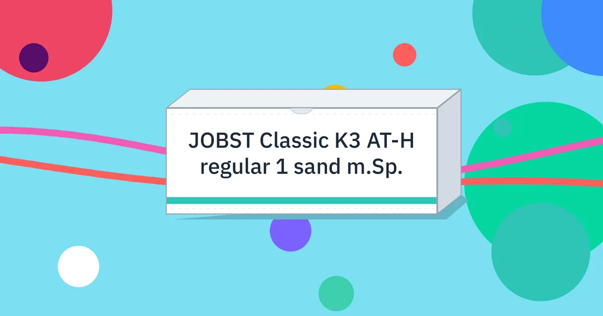 Symbolbild: Packung mit der Aufschrift JOBST Classic K3 AT-H regular 1 sand m.Sp. (PZN 13077599) – Verfügbarkeit und Bezug in Apotheken in Frankfurt am Main